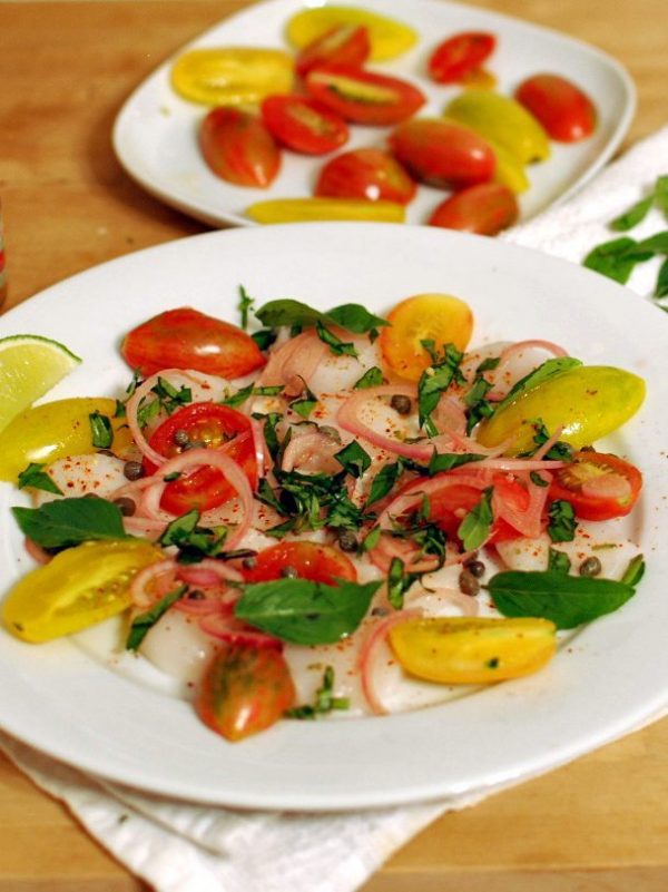 Scallop Carpaccio with Tomatoes, Pickled Shallots, and Thai Basil - New ...